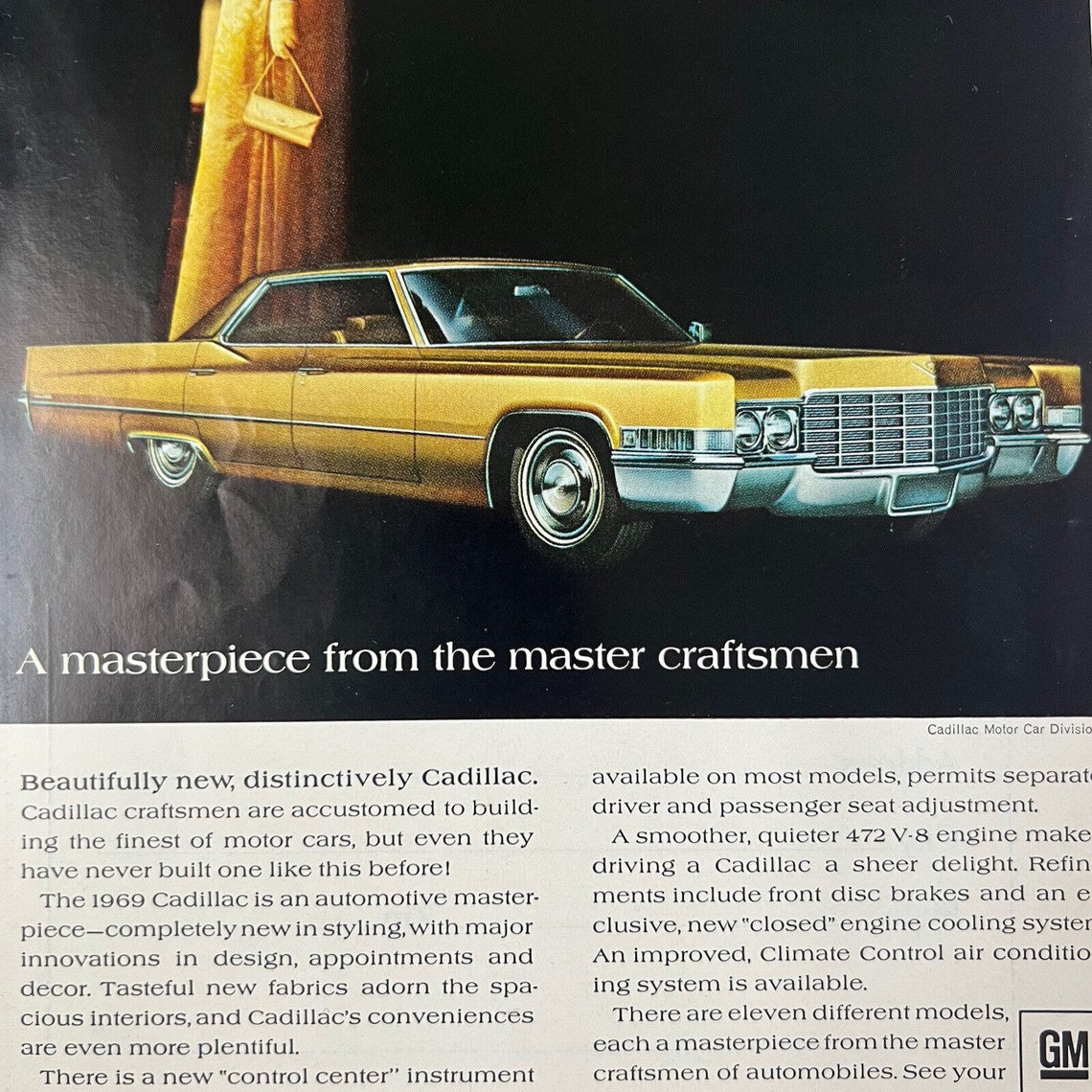 Vintage 1969 Cadillac Gold Sedan Color Advertisement Ad Black ...