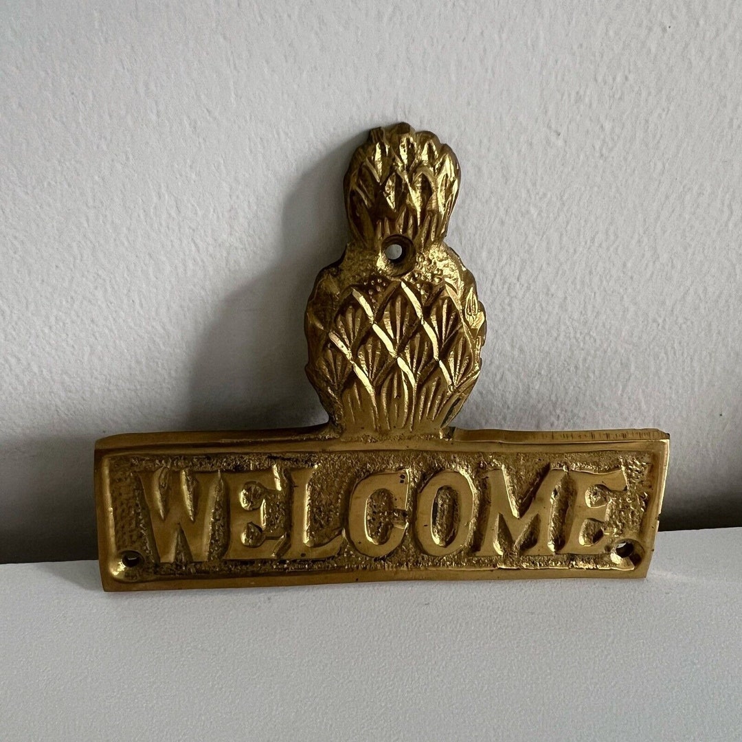 Vintage Brass Exchange Solid Brass Welcome Plaque Pineapple Blowing ...