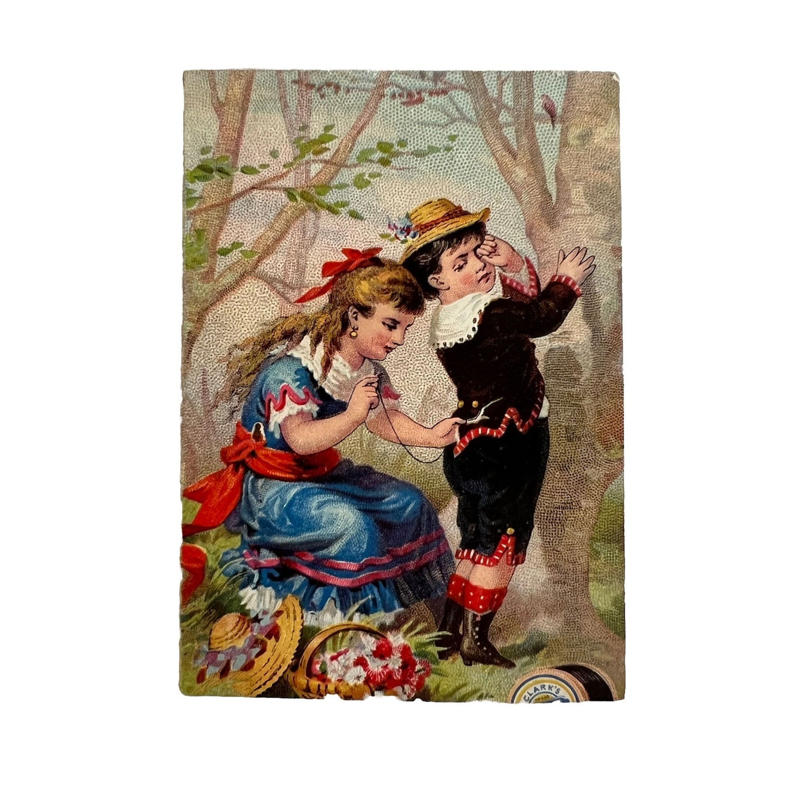 Victorian Trade Card Clarks ONT Spool Cotton Blonde Girl Sewing Jacket ...