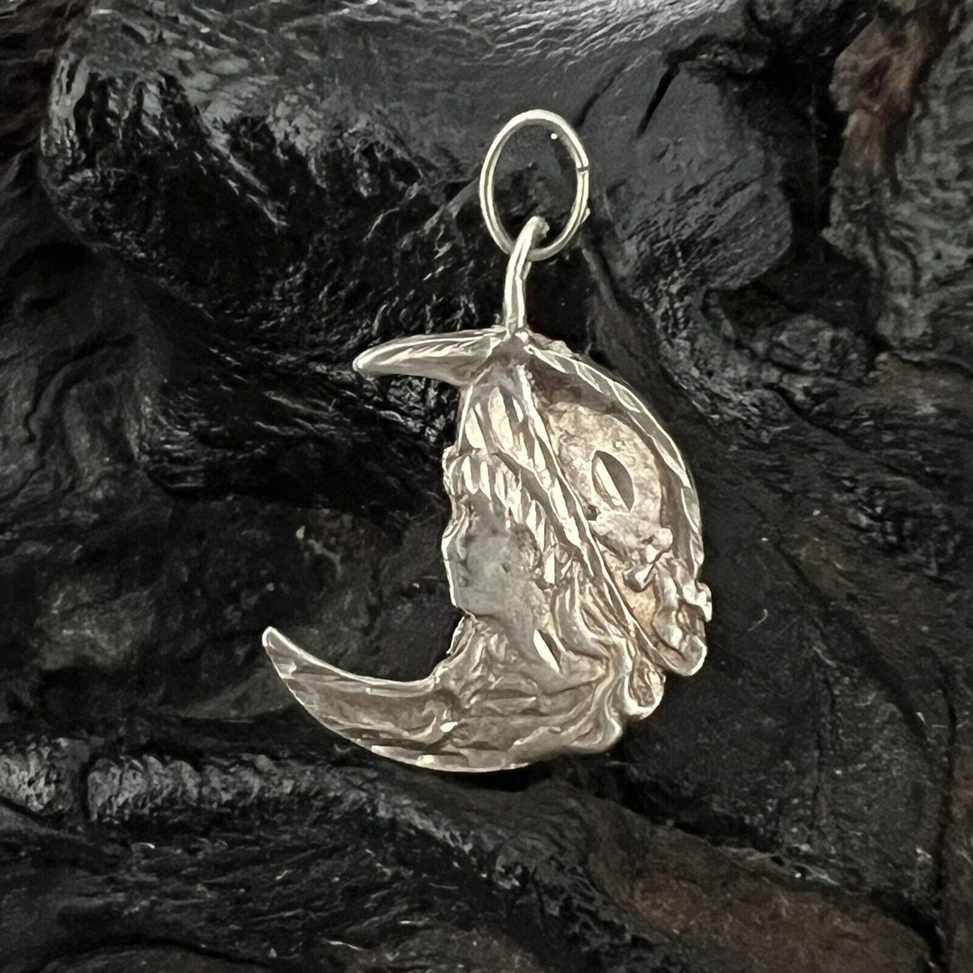 Vintage Sterling Silver Charm Girl Art Nouveau Crescent Moon Child ...