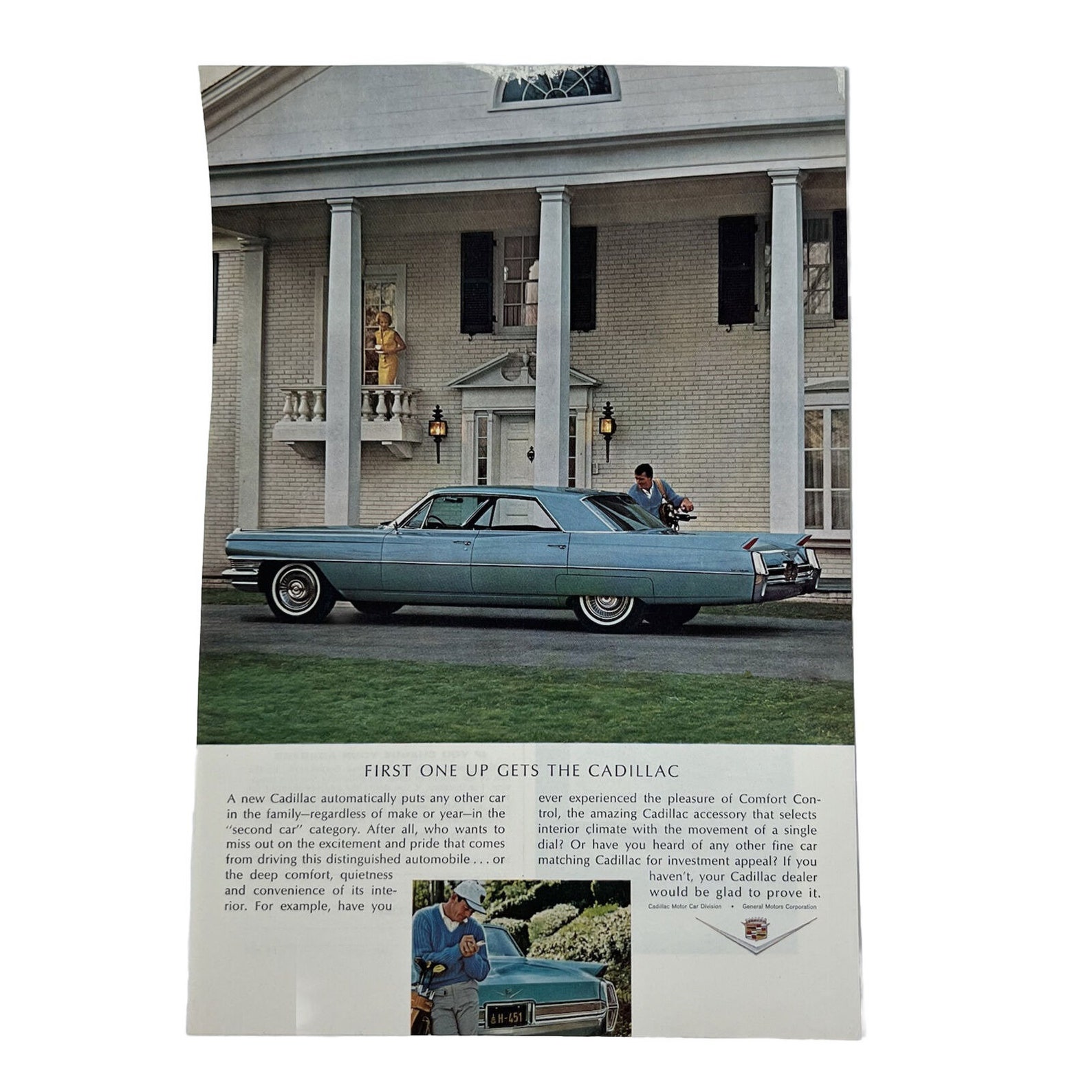 Vintage Cadillac Blue Car Color Advertisement Ad Early Morning Golfer ...