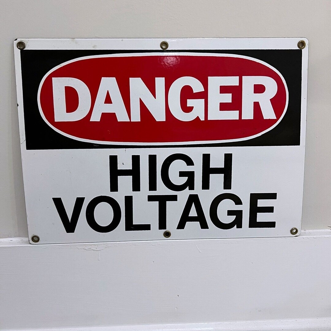 Vintage Power Danger High Voltage Porcelain Enamel Metal Sign Man Cave ...