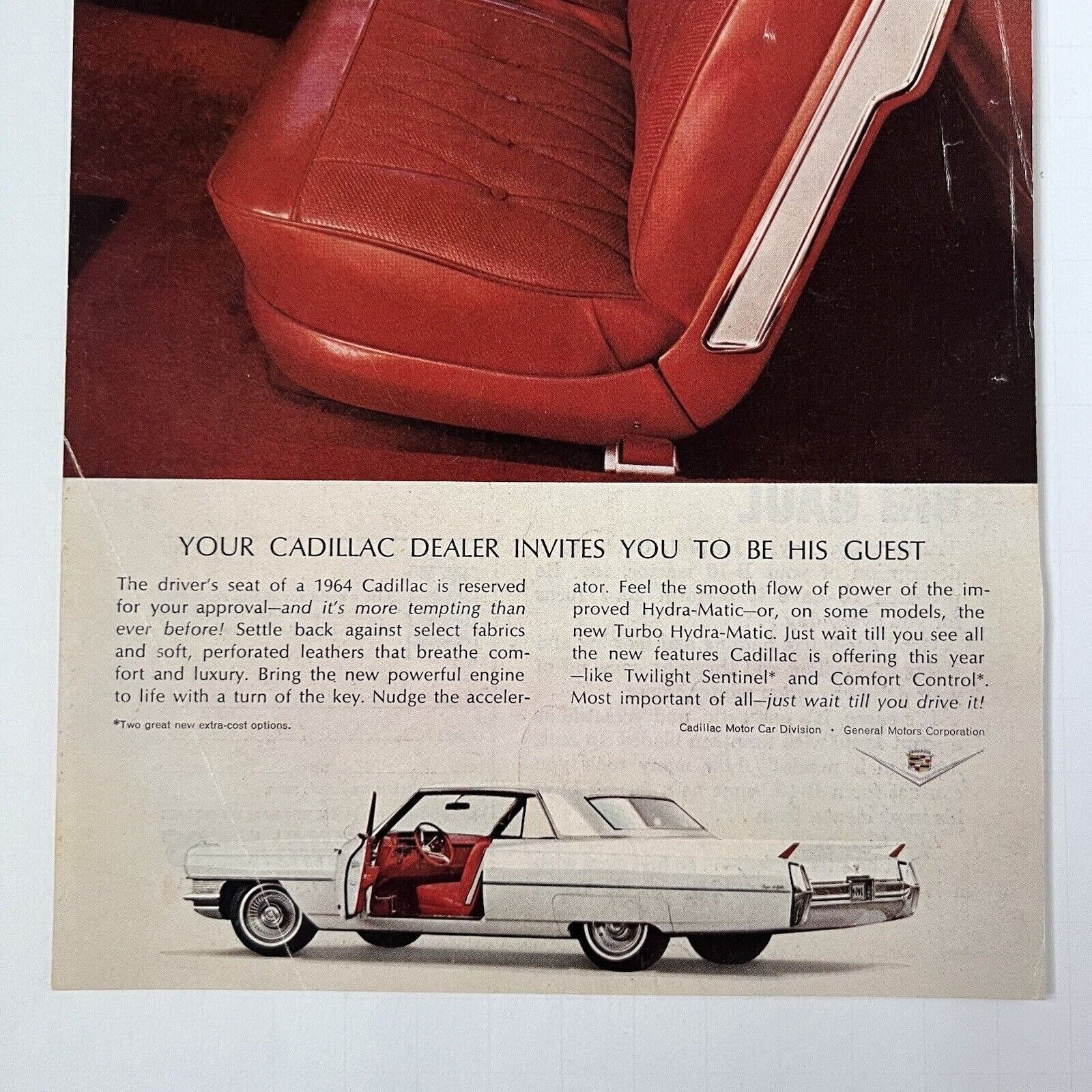 Vintage 1964 Cadillac Advertisement Ad White Car Red Leather Interior ...