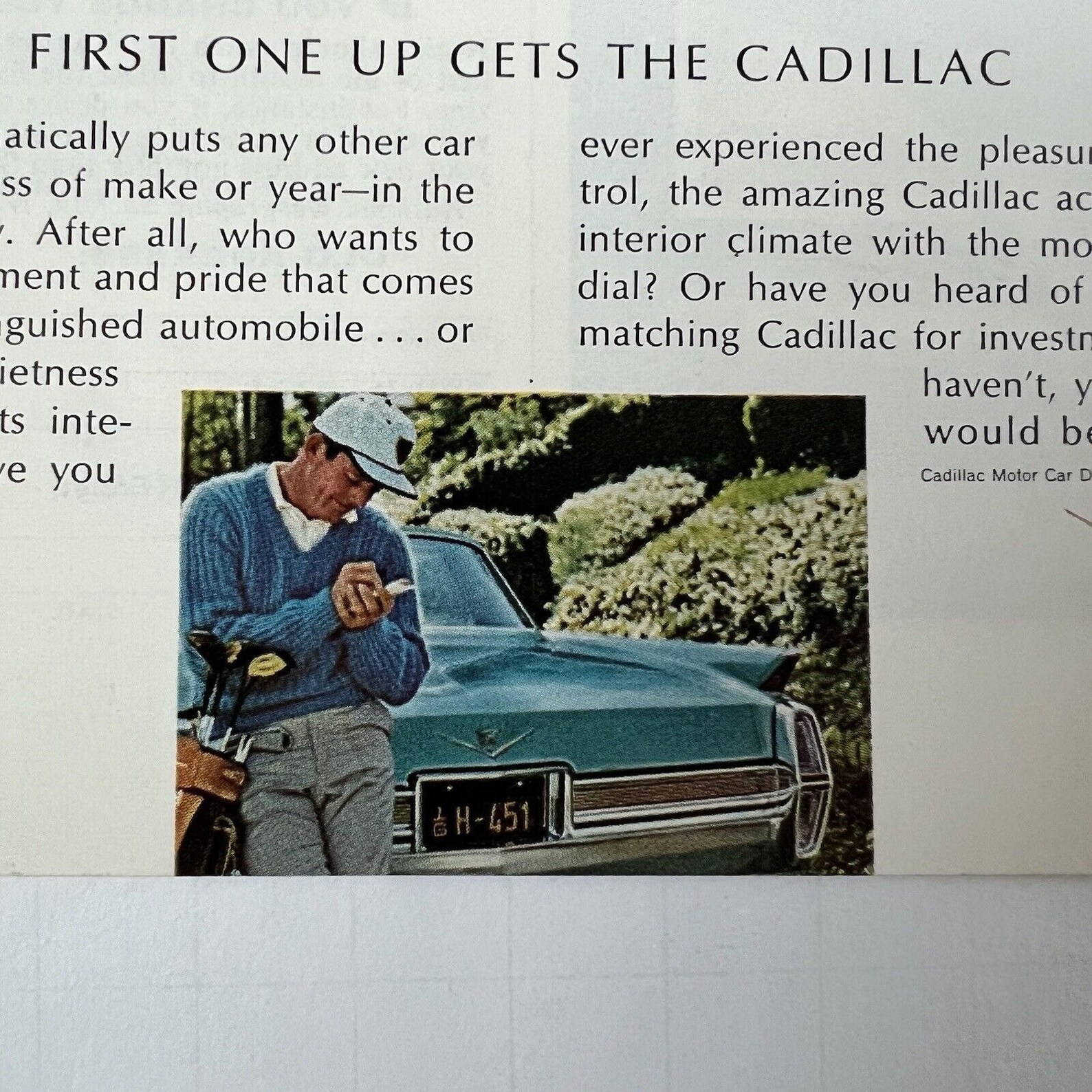Vintage Cadillac Blue Car Color Advertisement Ad Early Morning Golfer ...