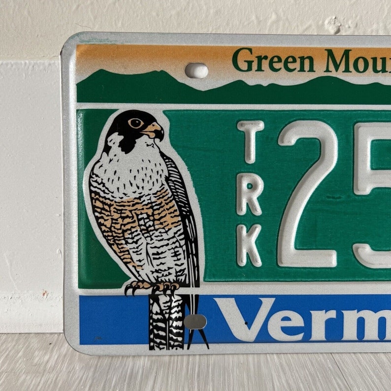 Vintage 2001 Vermont Truck License Plate Peregrine Falcon Bird Green ...