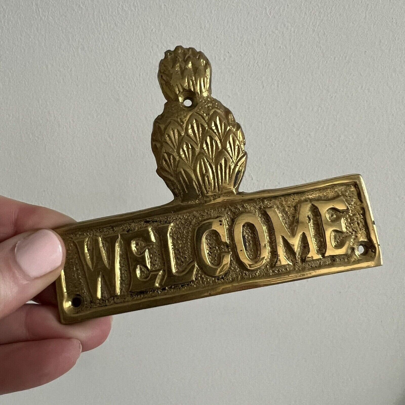 Vintage Brass Exchange Solid Brass Welcome Plaque Pineapple Blowing ...