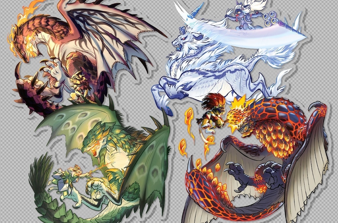 MHW Rathalos Rathian Kirin and Bazelgeuse 5 Inch Clear Vinyl Sticker ...