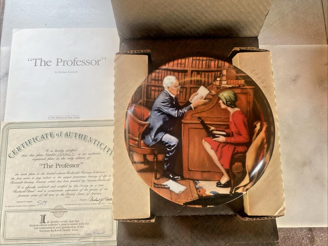 Vintage Knowles Norman Rockwell Plate the Professor COA Original Box ...