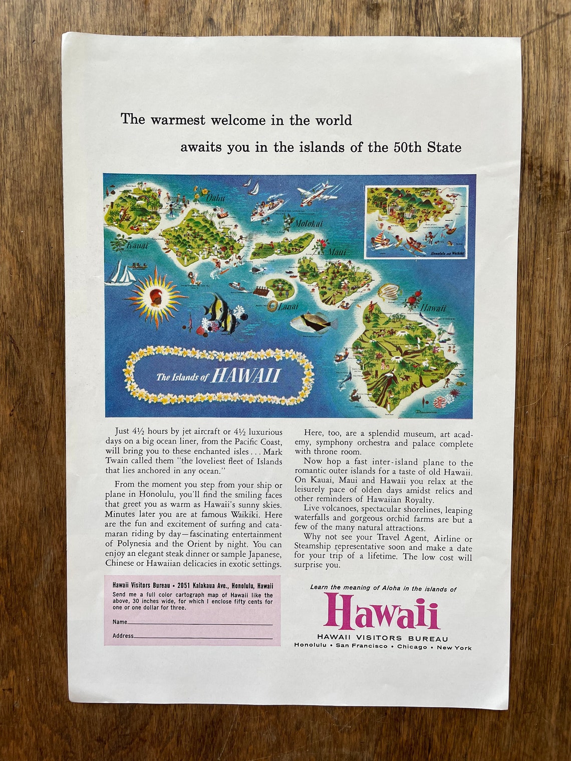 Vintage Hawaii Travel Ad From National Geographic | Vintage Map of ...