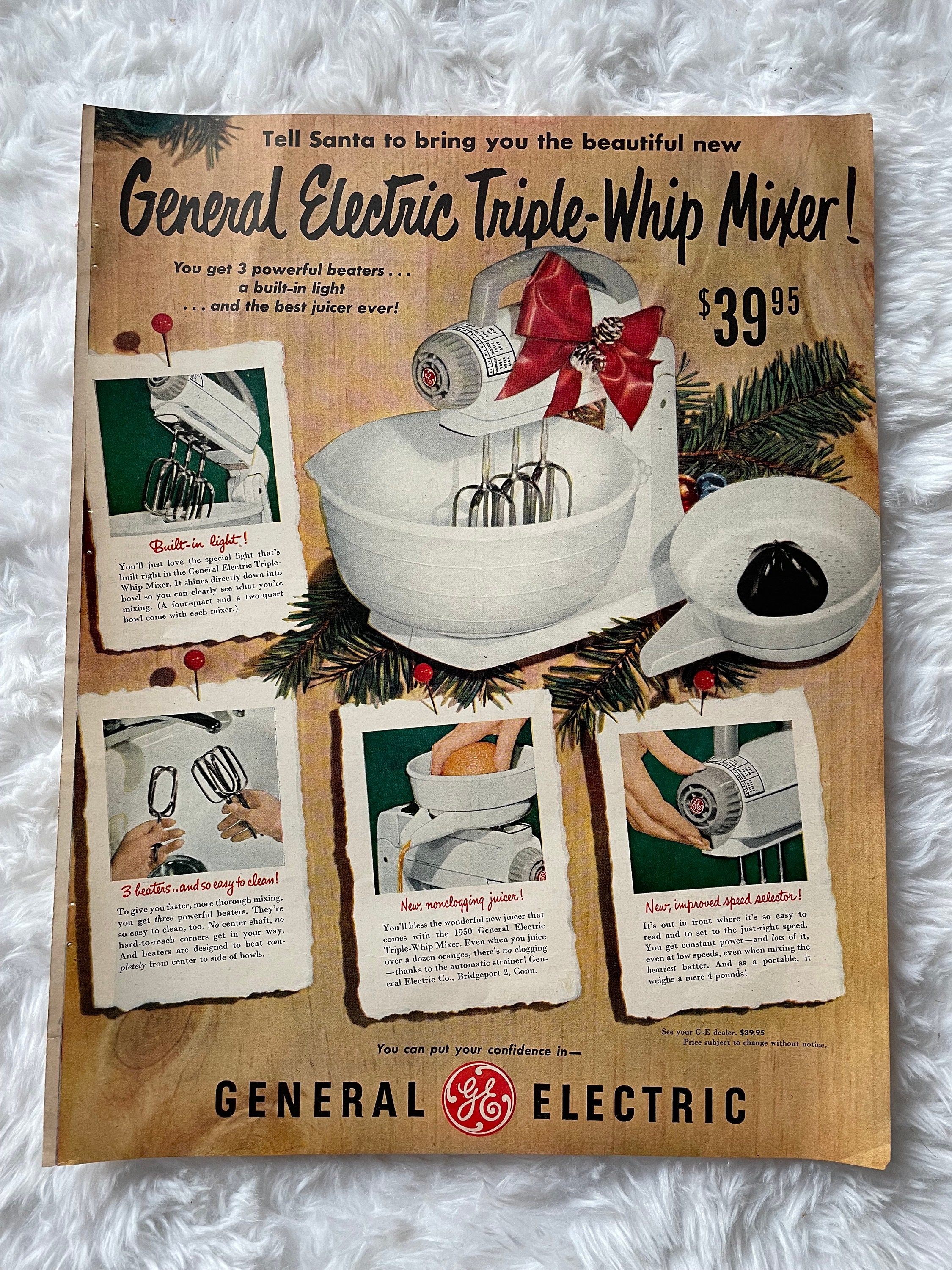 Vintage Christmas Advertisement | GENERAL ELECTRIC MIXER Ad | Vintage ...