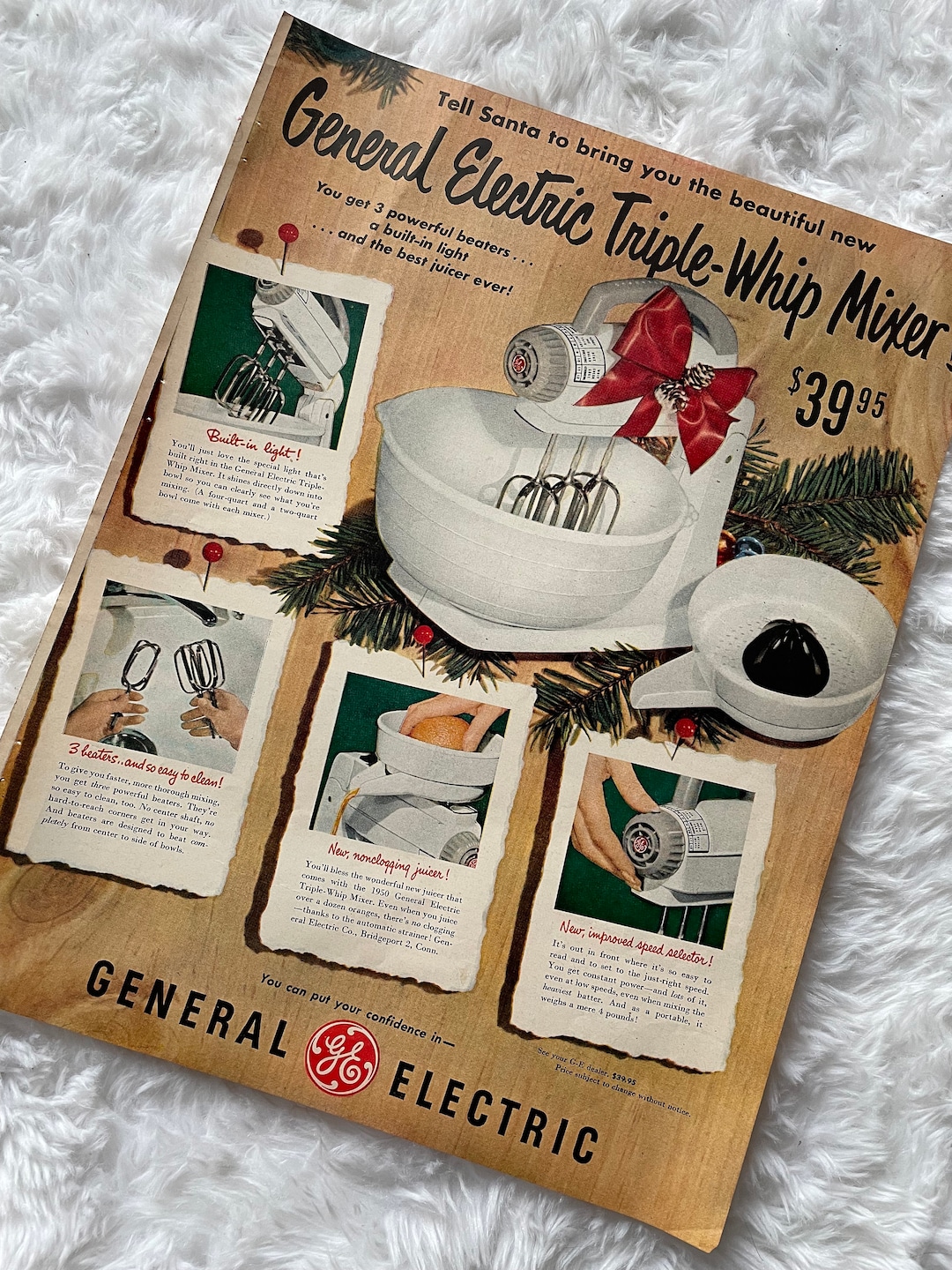 Vintage Christmas Advertisement | GENERAL ELECTRIC MIXER Ad | Vintage ...