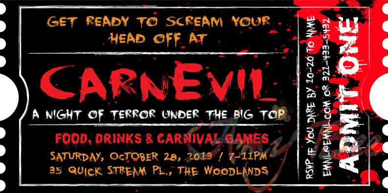 Halloween Carnevil / Carnival Invitation - Printable - Etsy
