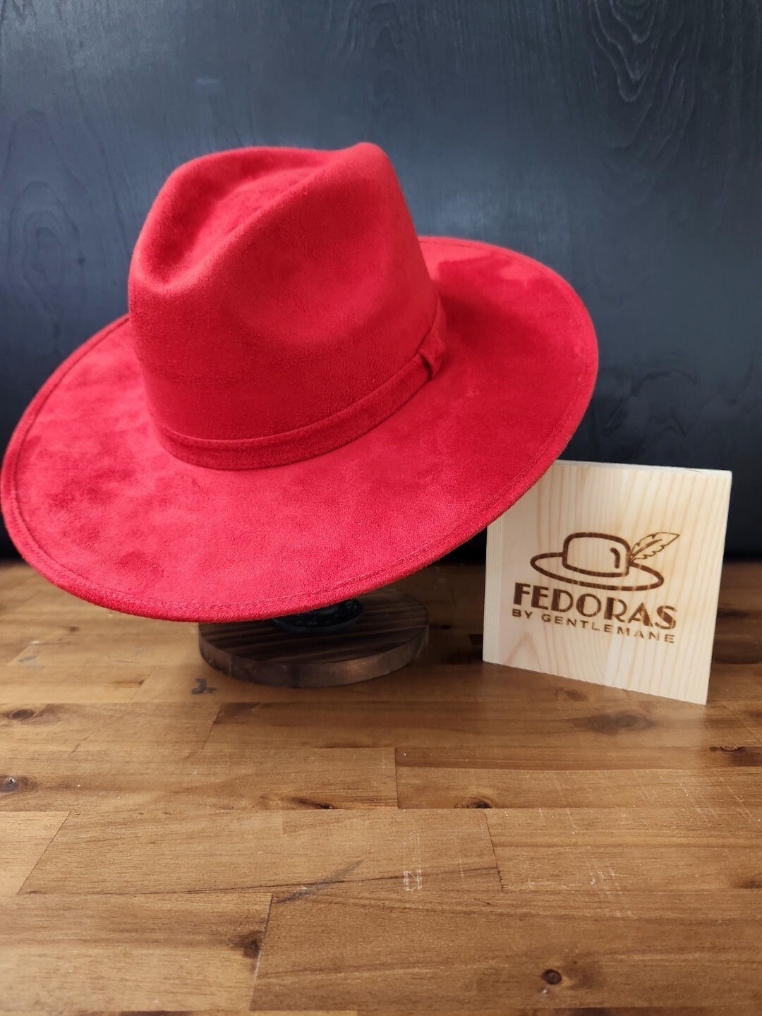 Red Wide-brim Vegan Suede Fedora Rancher Style Perfect Gift for Him or ...