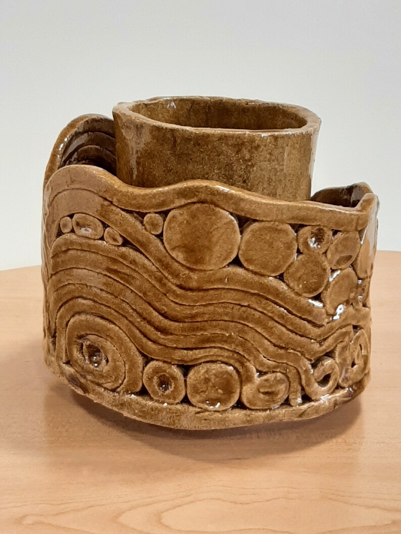 Earth Strata Ceramic Vase With Wood Base. - Etsy