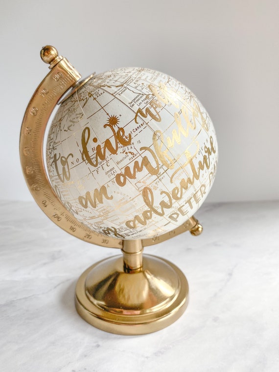 Customize Me Hand lettered MINI globe white & gold globe | Etsy