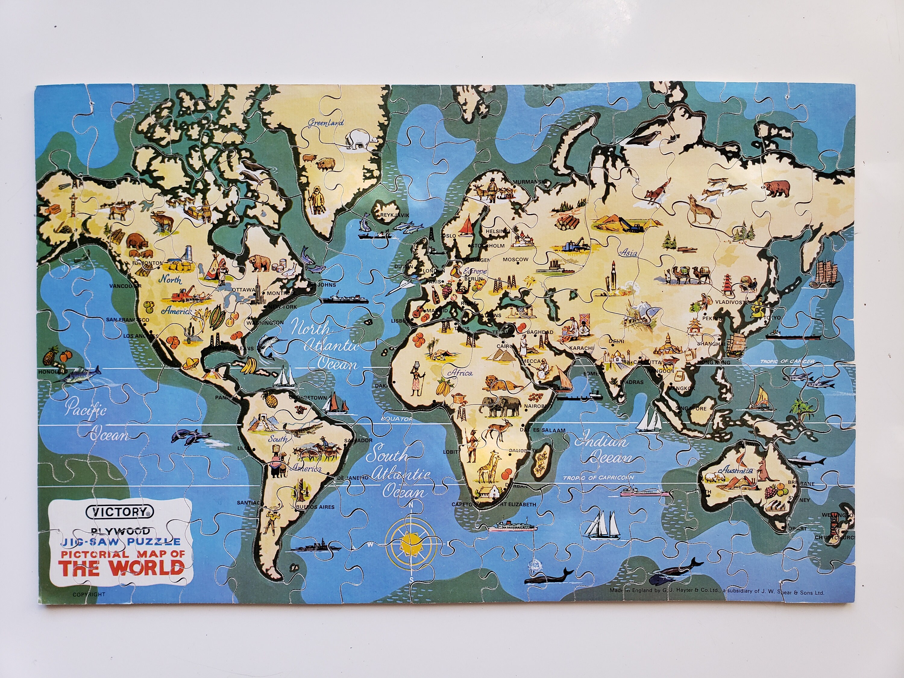 Vintage Victory Plywood Pictorial Map of the World Jig-saw Puzzle 7486 ...