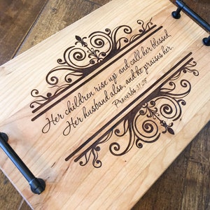 Proverbs 31 Scripture Engraved Wooden Charcuterie Tray With Handles ...