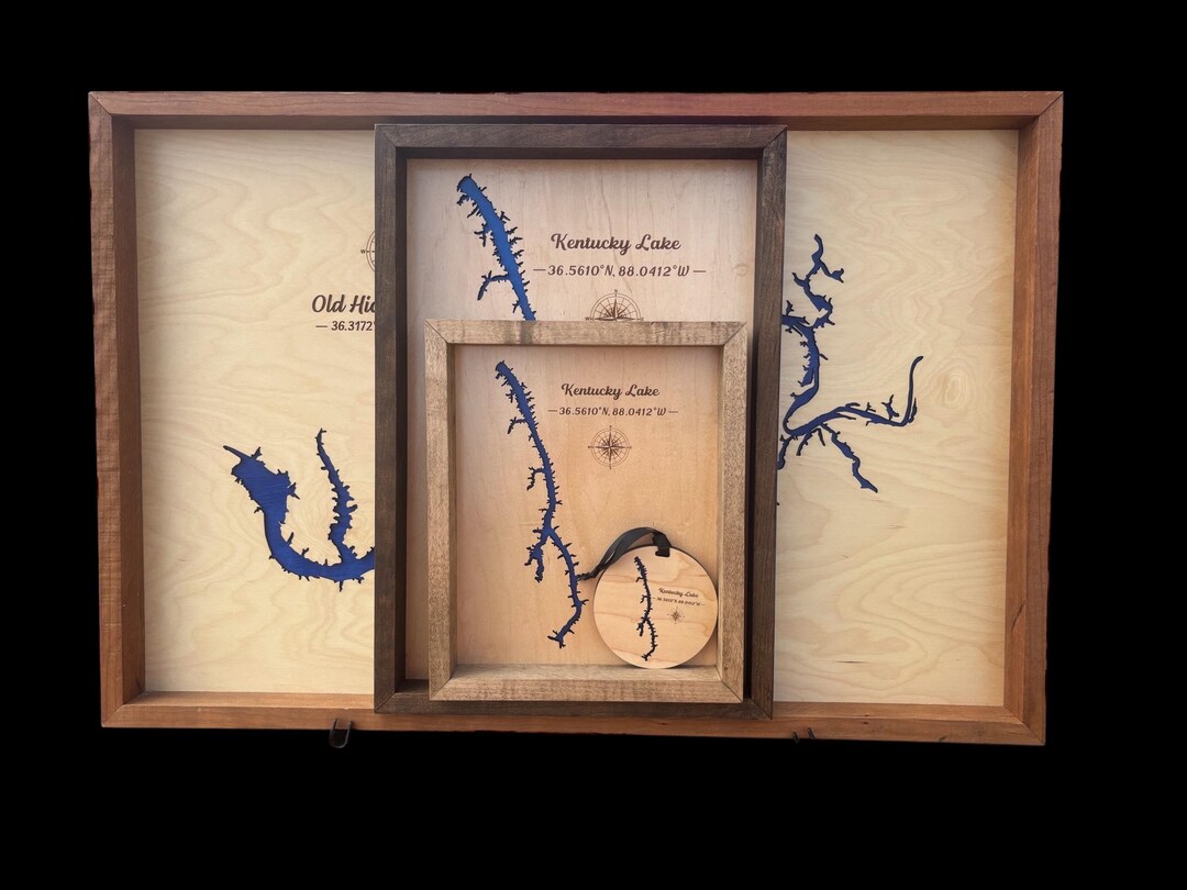 Kentucky Lake Relief Map or Ornament Custom Wooden Engraved Topography ...