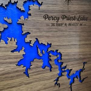 Custom Made Percy Priest Lake Relief Map Wooden Engraved Layered Map of ...