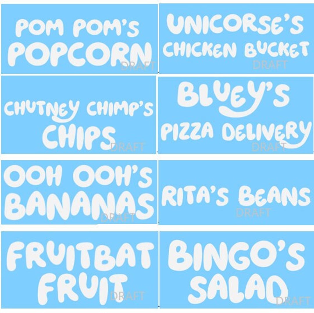Bluey Birthday Party: 8 Food Labels DIGITAL DOWNLOAD - Etsy UK