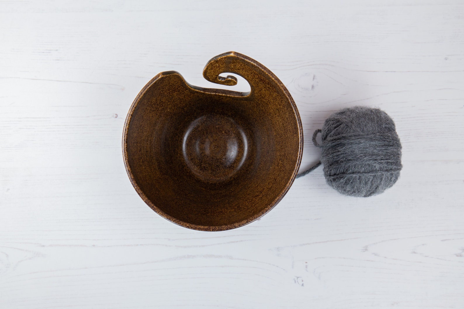 Yarn Bowl Brown Speckled Wool Bowl Wood Effect Ceramic - Etsy