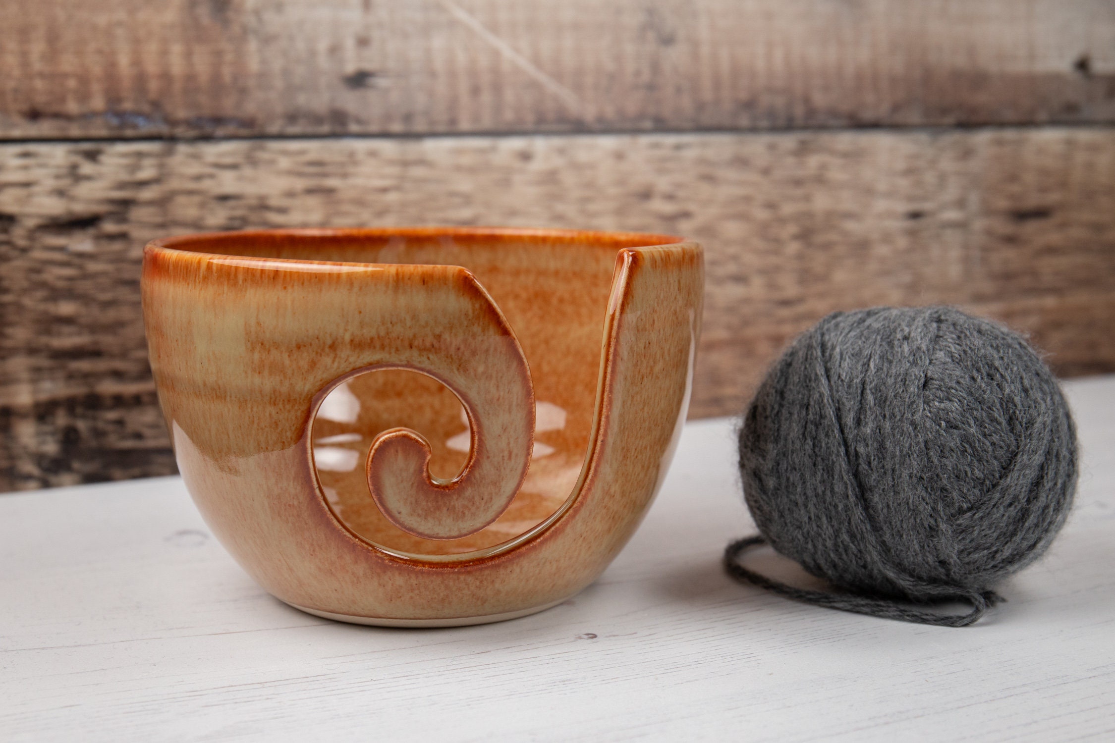 Yarn Bowl Fiery Orange Wool Bowl Stoneware Knitting and | Etsy
