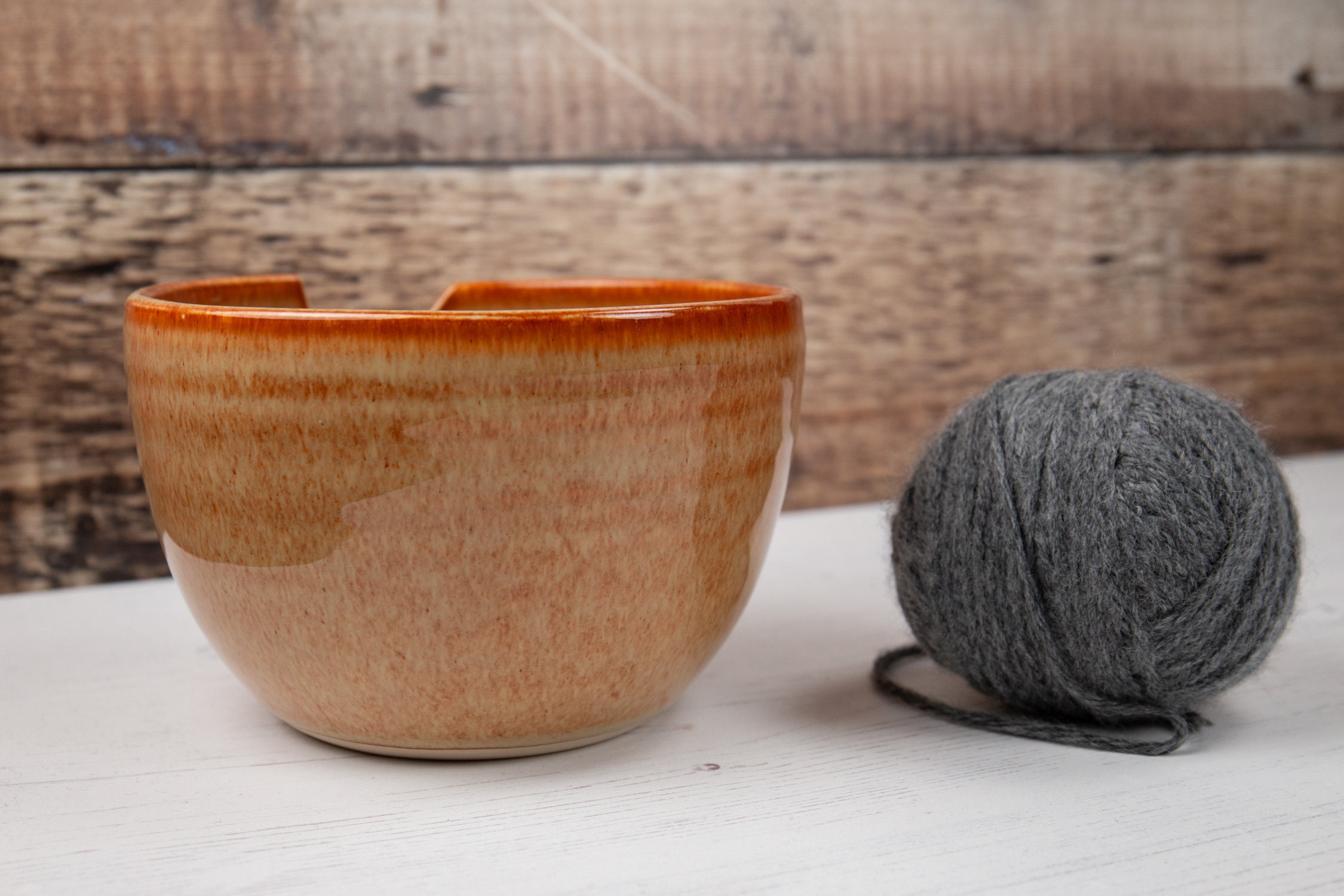 Yarn Bowl Fiery Orange Wool Bowl Stoneware Knitting and | Etsy