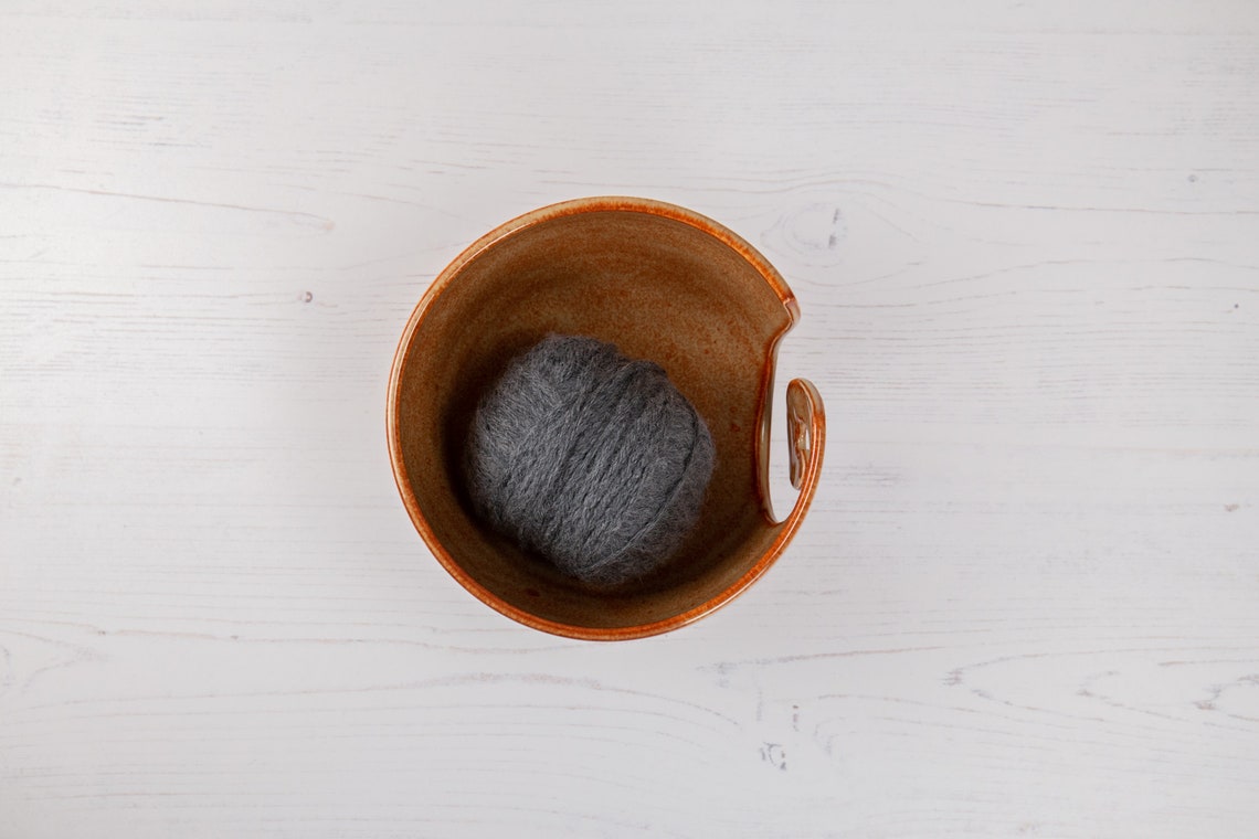 Yarn Bowl Fiery Orange Wool Bowl Stoneware Knitting and | Etsy