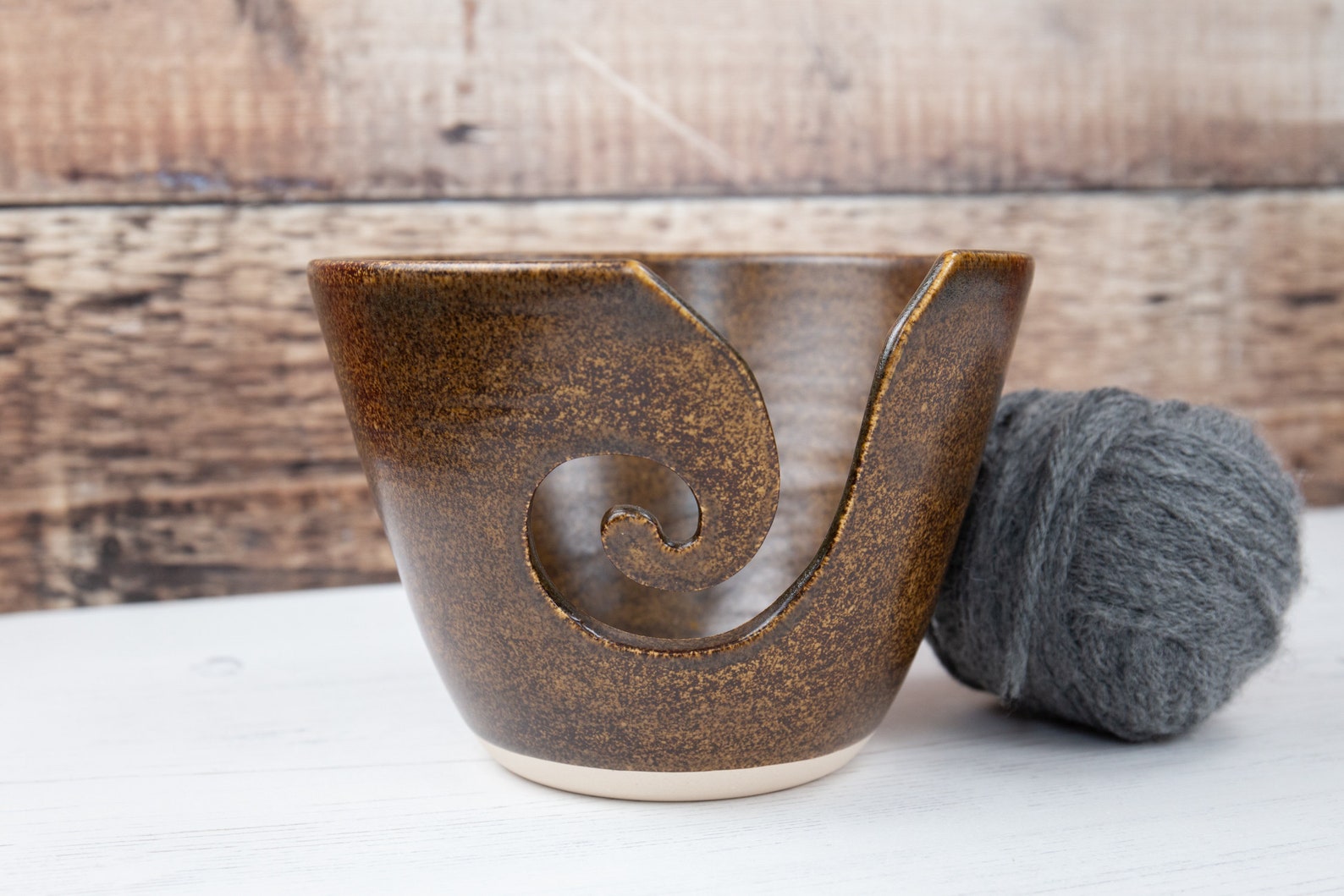 Yarn Bowl Brown Speckled Wool Bowl Wood Effect Ceramic - Etsy