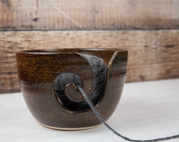Yarn Bowl Brown Speckled Wool Bowl Wood Effect Ceramic | Etsy