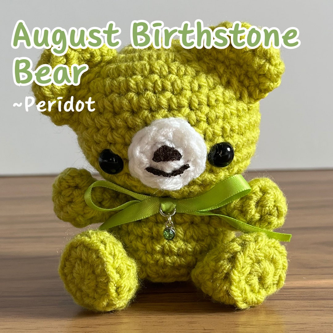 Peridot Birthstone Bear Cute Crochet August Birthstone Bear With Bowtie ...