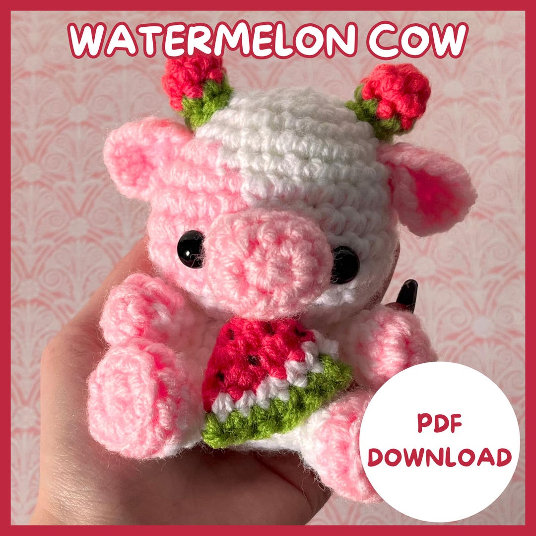 Watermelon Cow Crochet Pattern PDF Amigurumi Fruit Cow Plush Tutorial ...