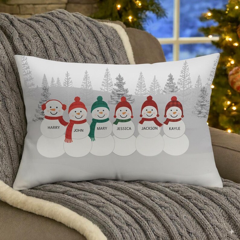 Snowman Family Personalized Pillow Gift for Christmas Custom Names ...