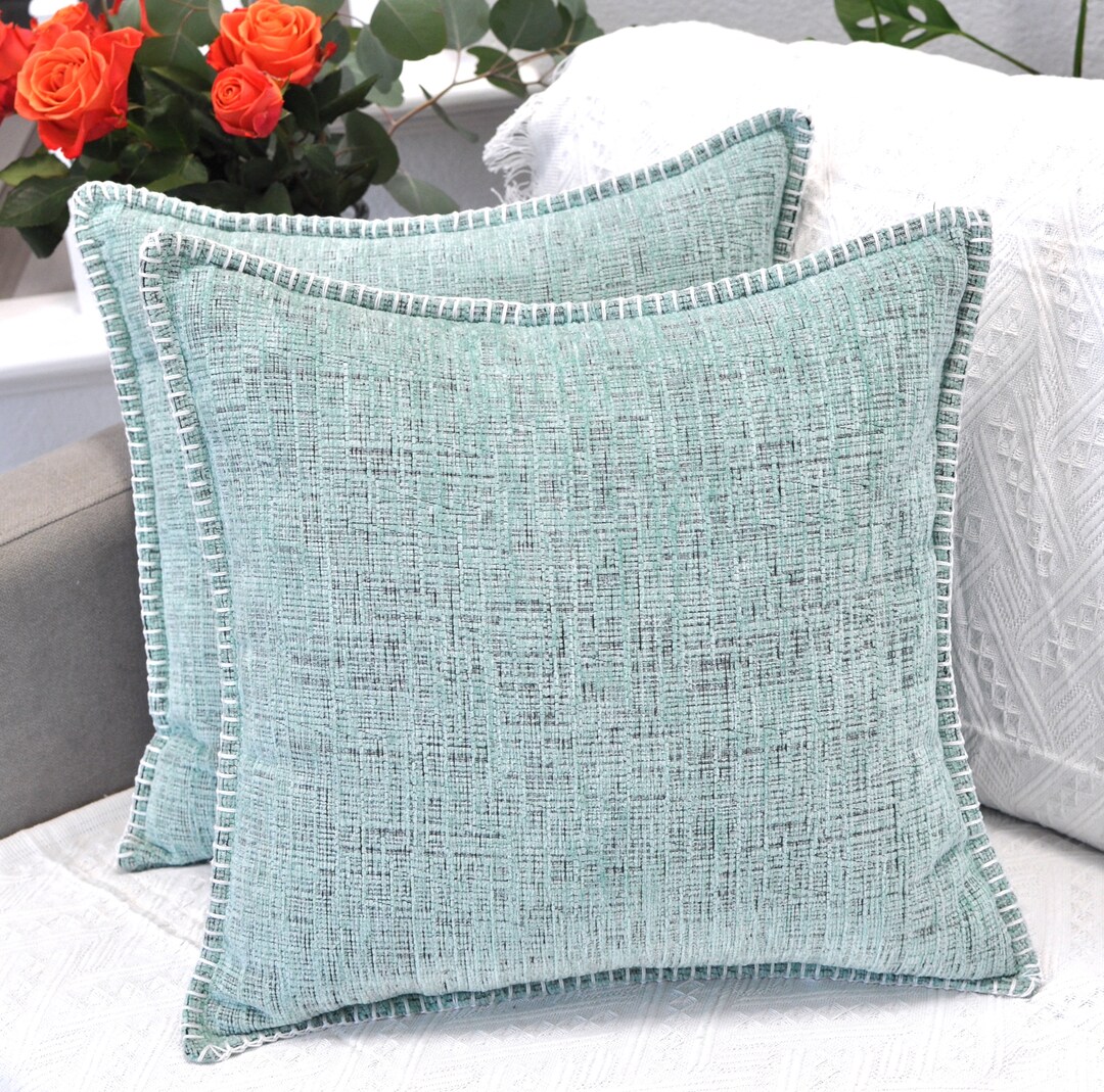 Trimmed Edge Soft Throw Pillow Covers, Set of 2 Color: Light Turquoise ...