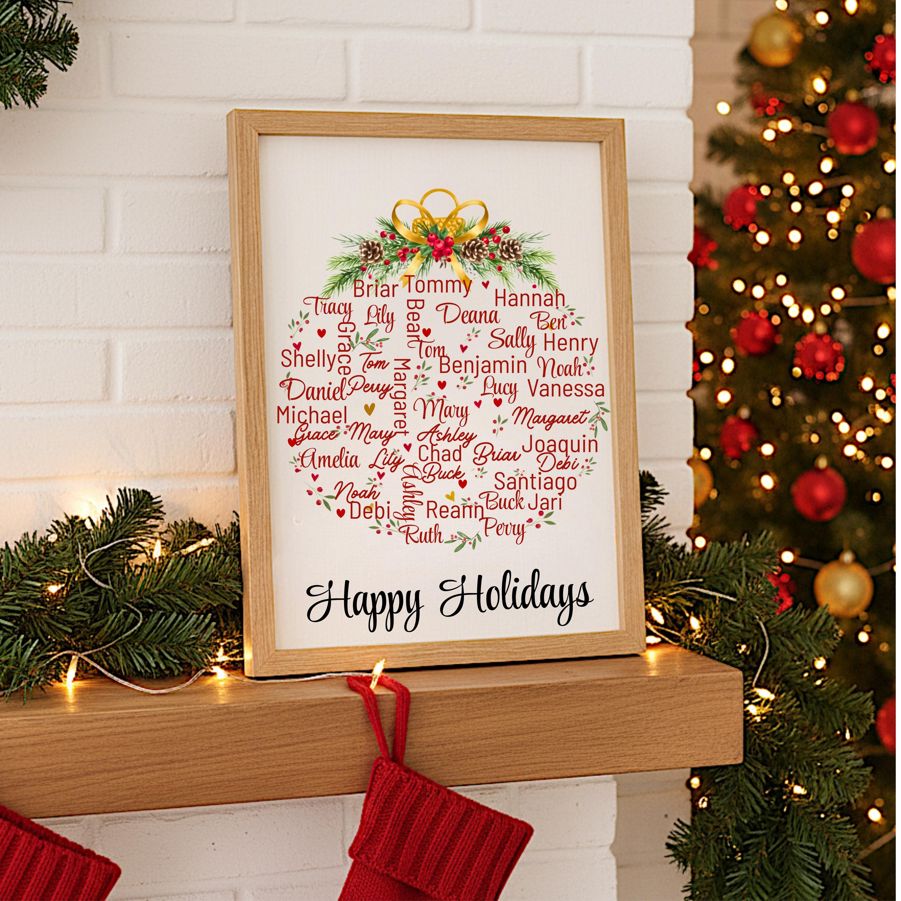 Family Christmas Gift Framed Wall Art With Custom Names Ornament ...