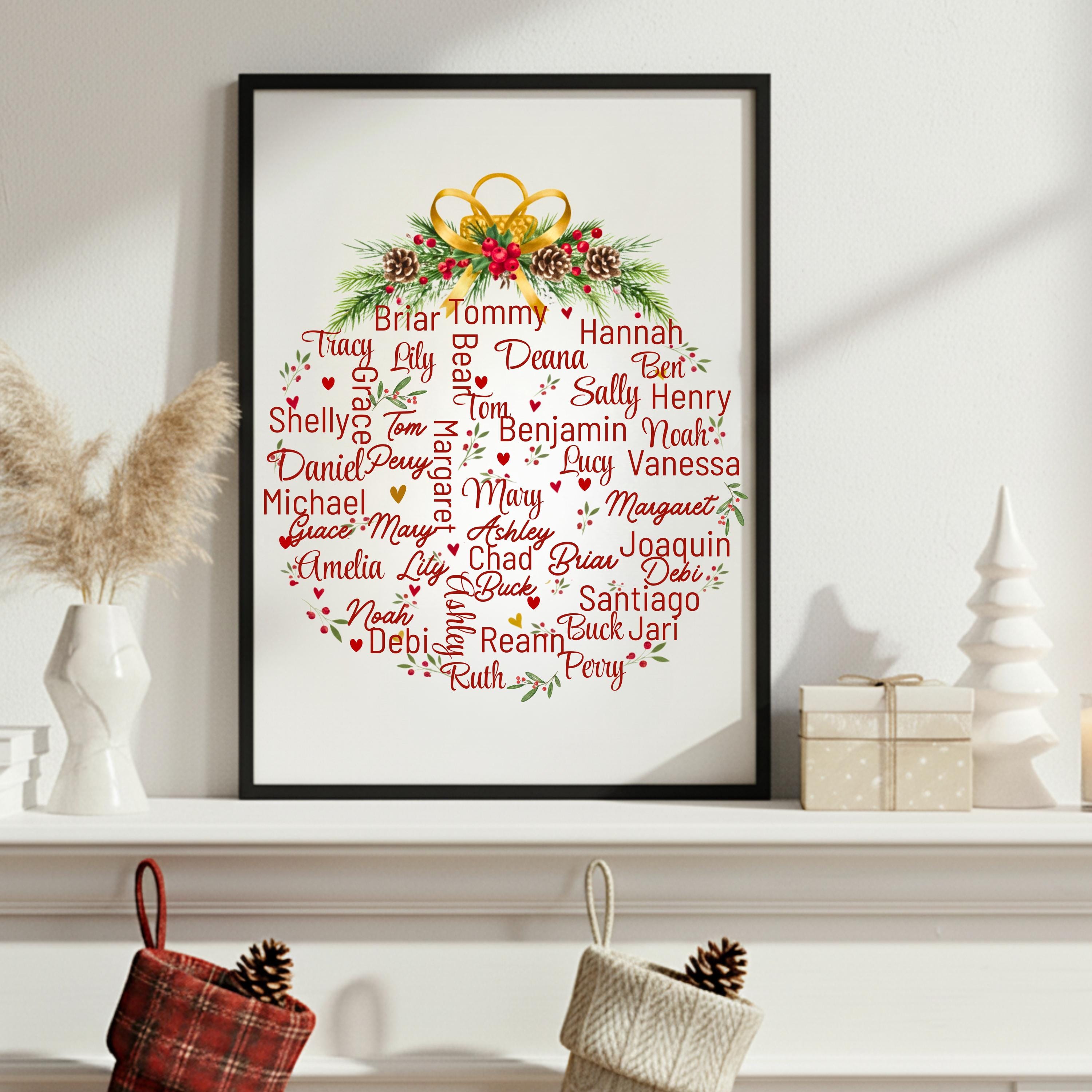 Family Christmas Gift Framed Wall Art With Custom Names Ornament ...