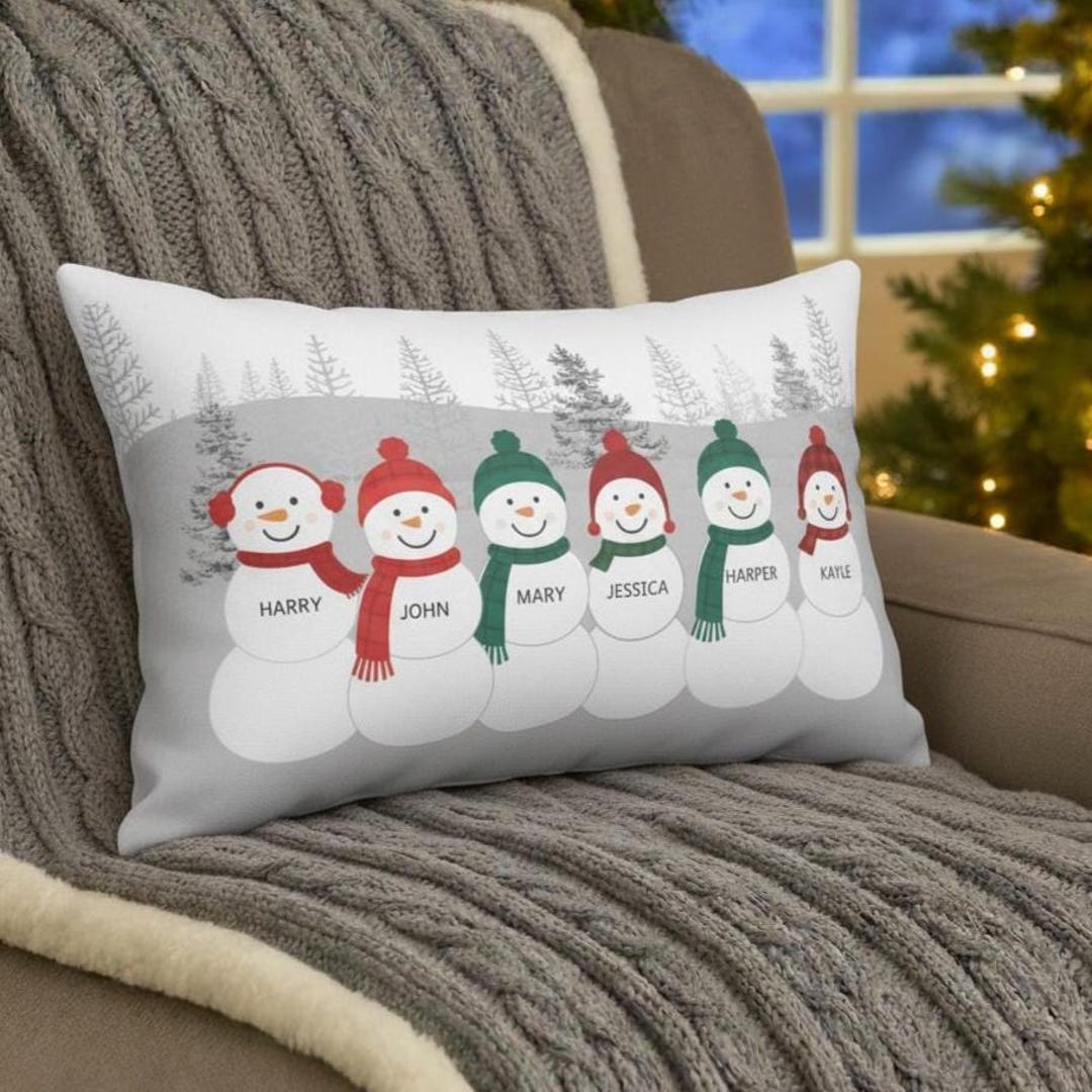 Snowman Family Personalized Pillow Gift for Christmas Custom Names ...