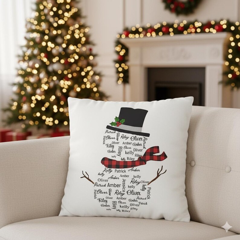 Personalized Family Christmas Ornament / Snowman Pillow Custom Name ...