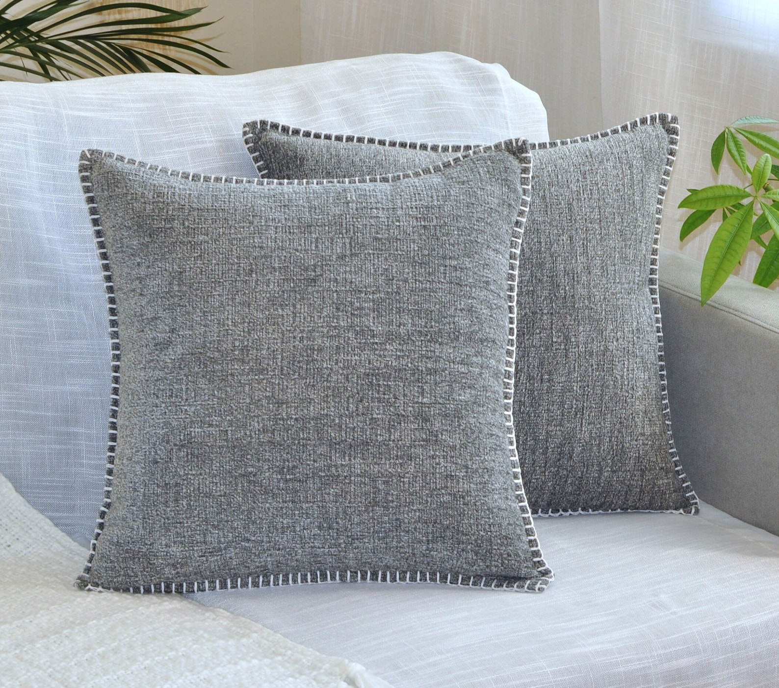 Textured Decorative Throw Pillow Covers Set of 2 Stitched - Etsy