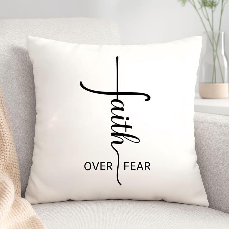 Faith Over Fear Throw Pillow – Christian Inspirational Jesus Cross Home ...