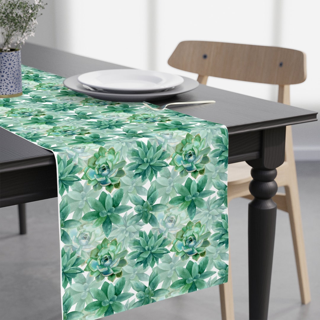 Succulent Design Table Runner Farmhouse Table Green Cactus - Etsy