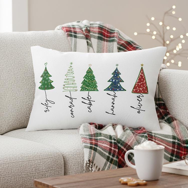Custom Christmas Pillow Personalized Christmas Tree Family Name Pillow ...
