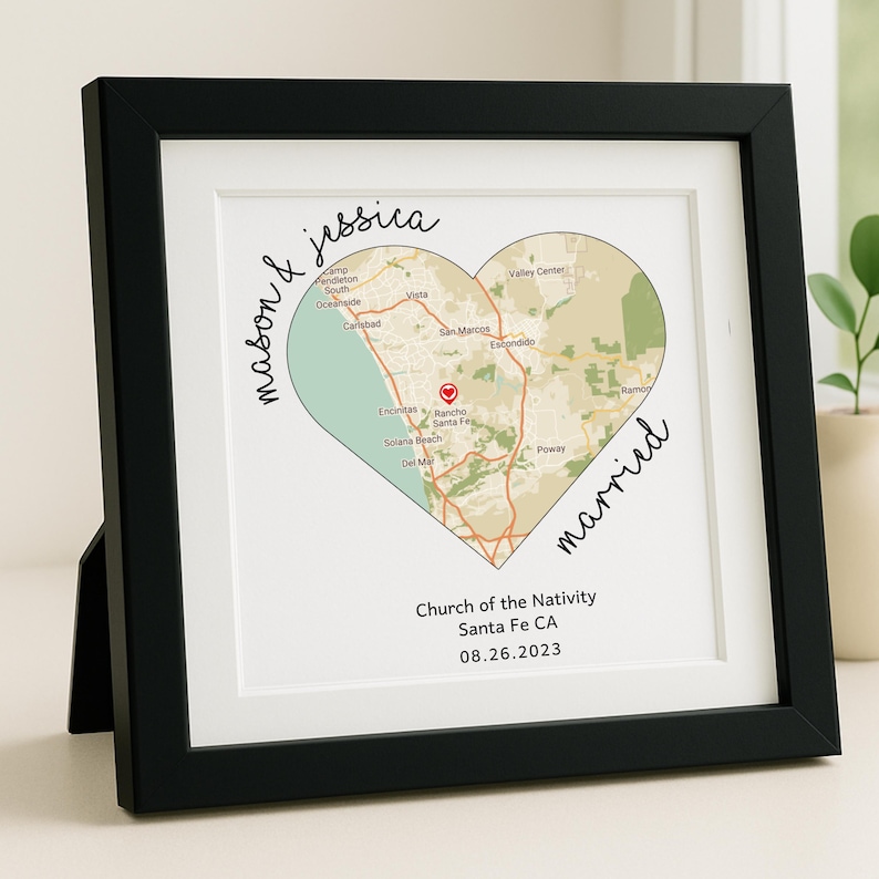 Engagement Gift for Couple Personalized Wedding Location Heart Map ...