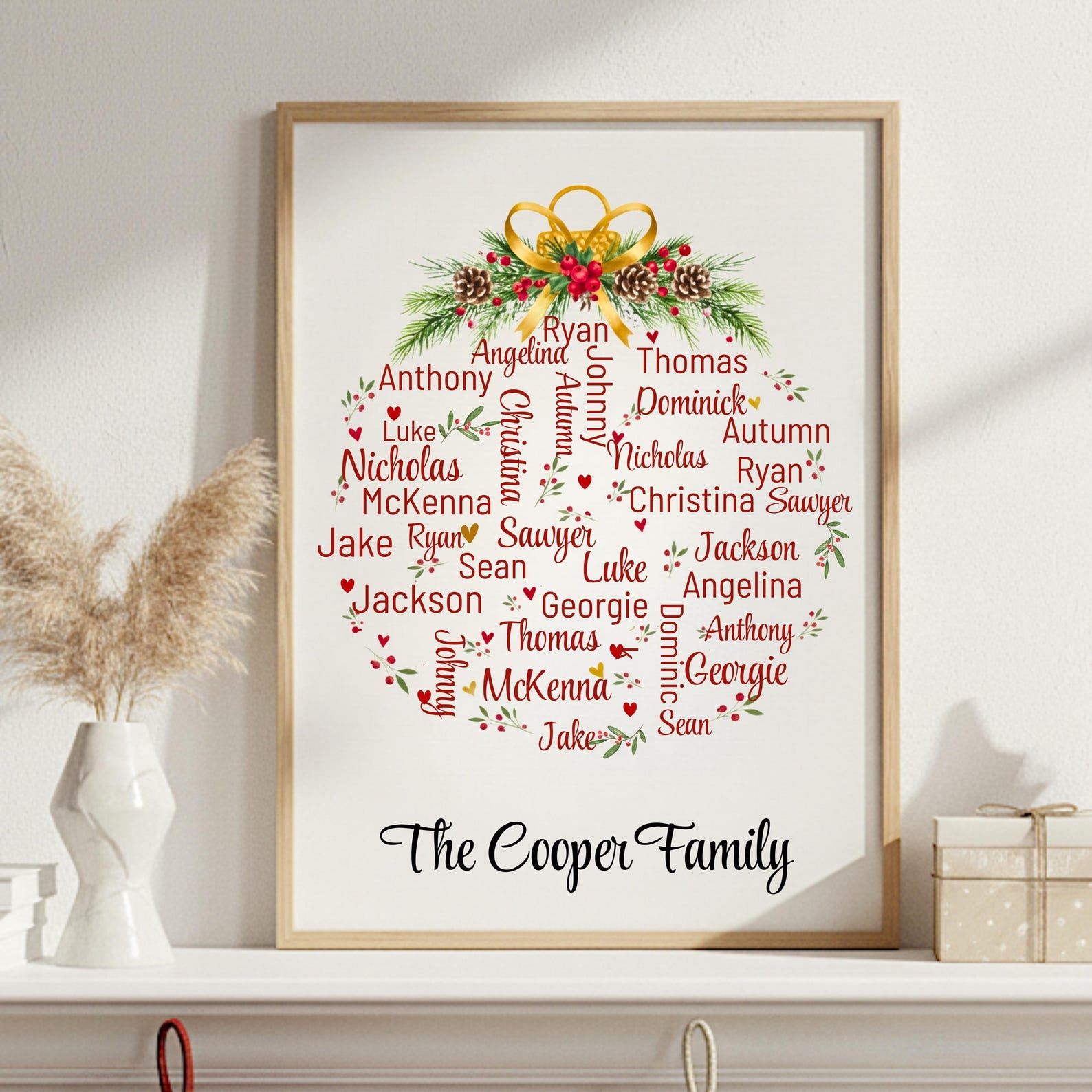 Family Christmas Gift Framed Wall Art With Custom Names Ornament ...
