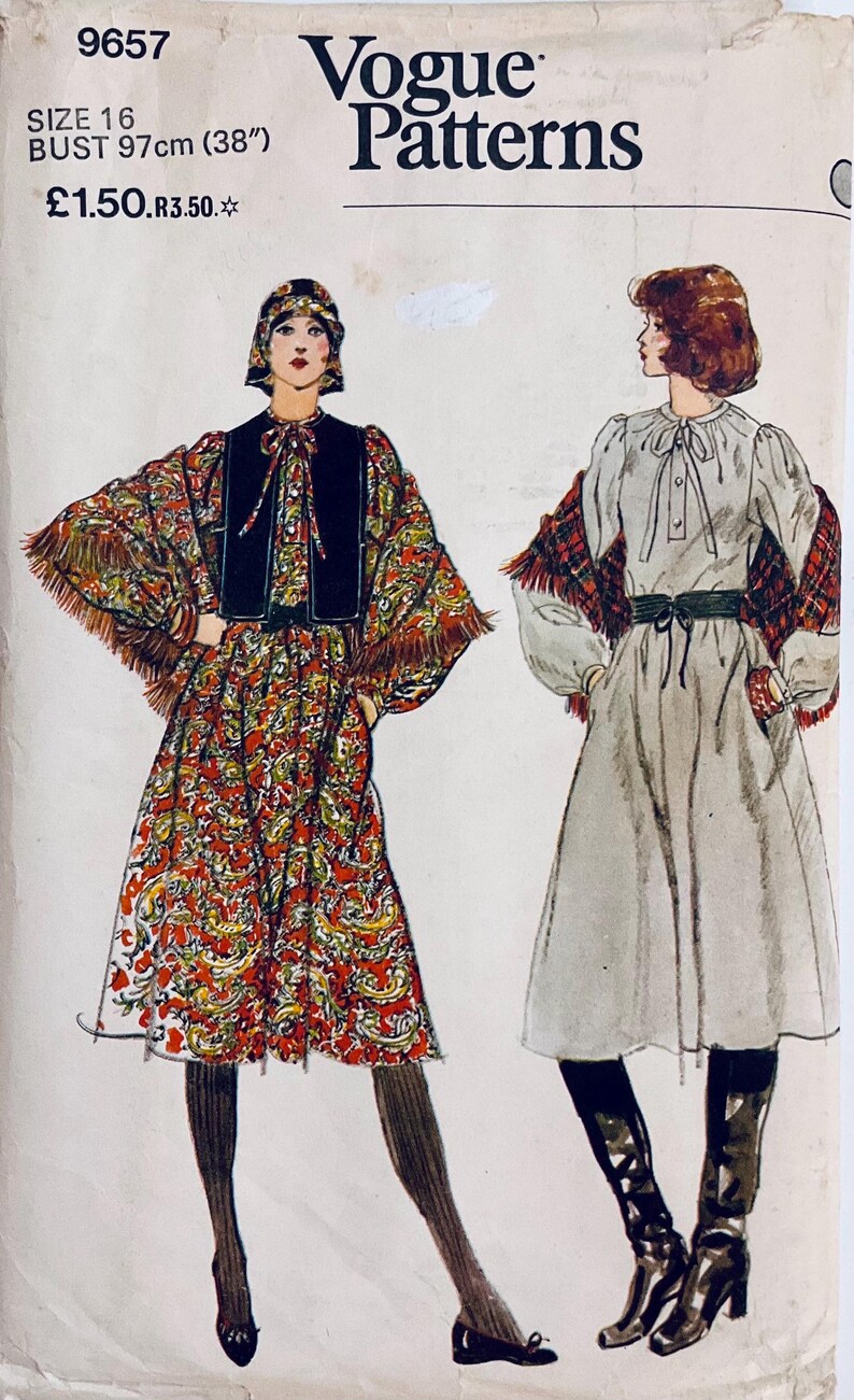 Vogue 9657 Vintage 1977 Sewing Pattern Misses' Dress, Vest and Shawl ...