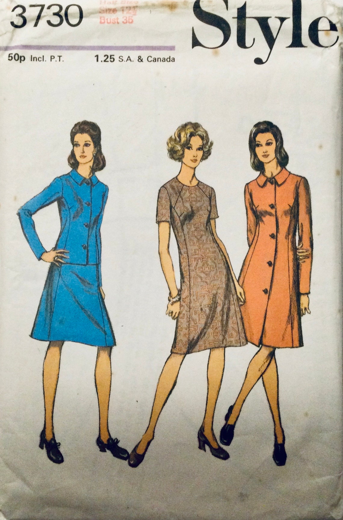 Style 3730 Vintage 1972 Half-size Sewing Pattern Misses Lined Coat or ...