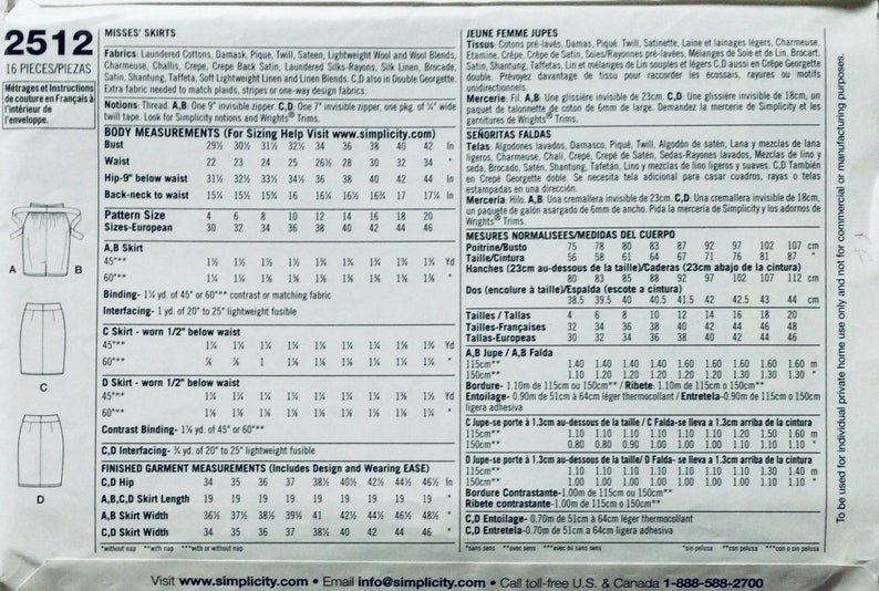 Simplicity 2512 Sewing Pattern for Misses' Skirts in Three Styles 12 20 ...