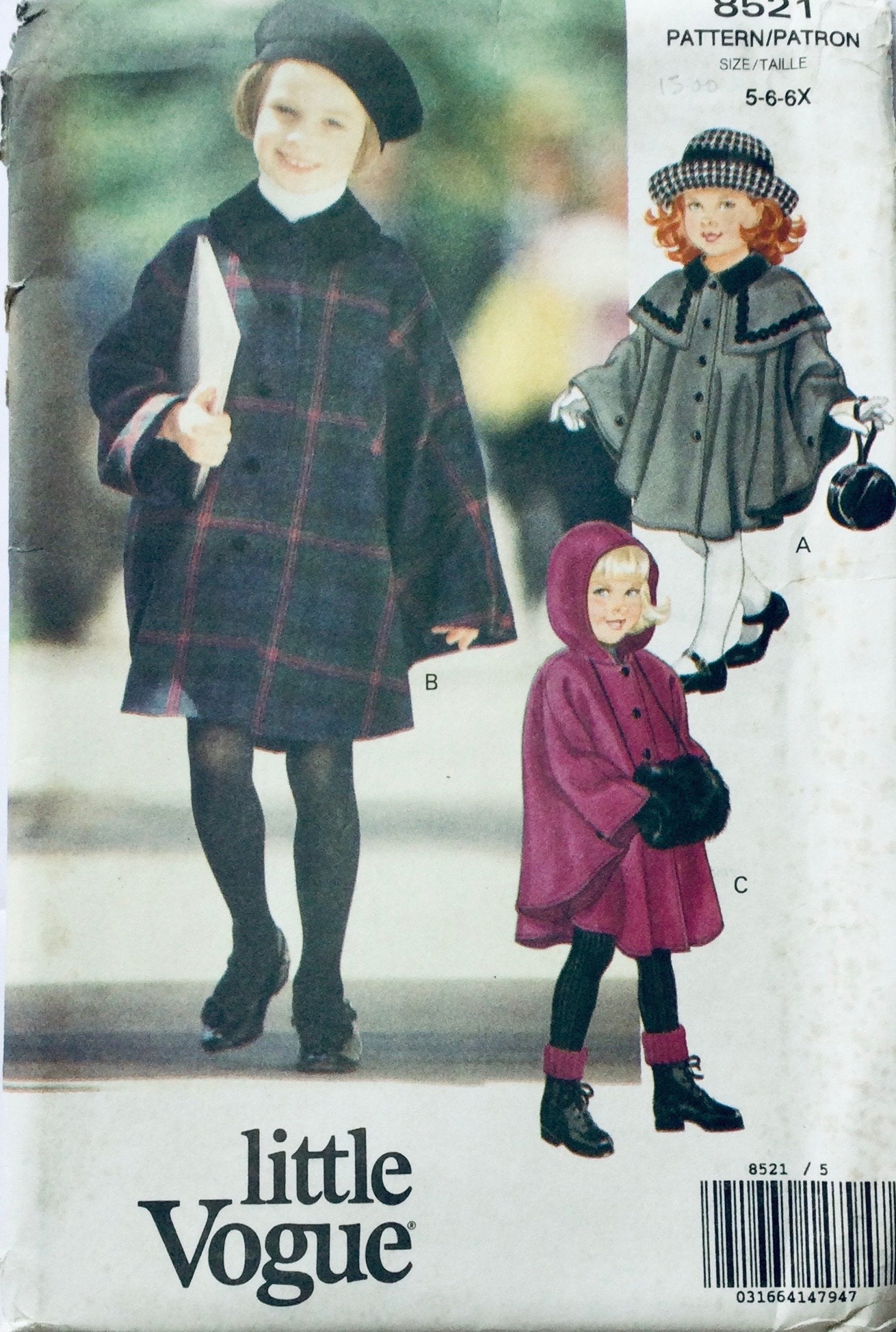 Vogue 8521 Very Easy Sewing Pattern for Child's Lined Cape Sizes 5 6 ...