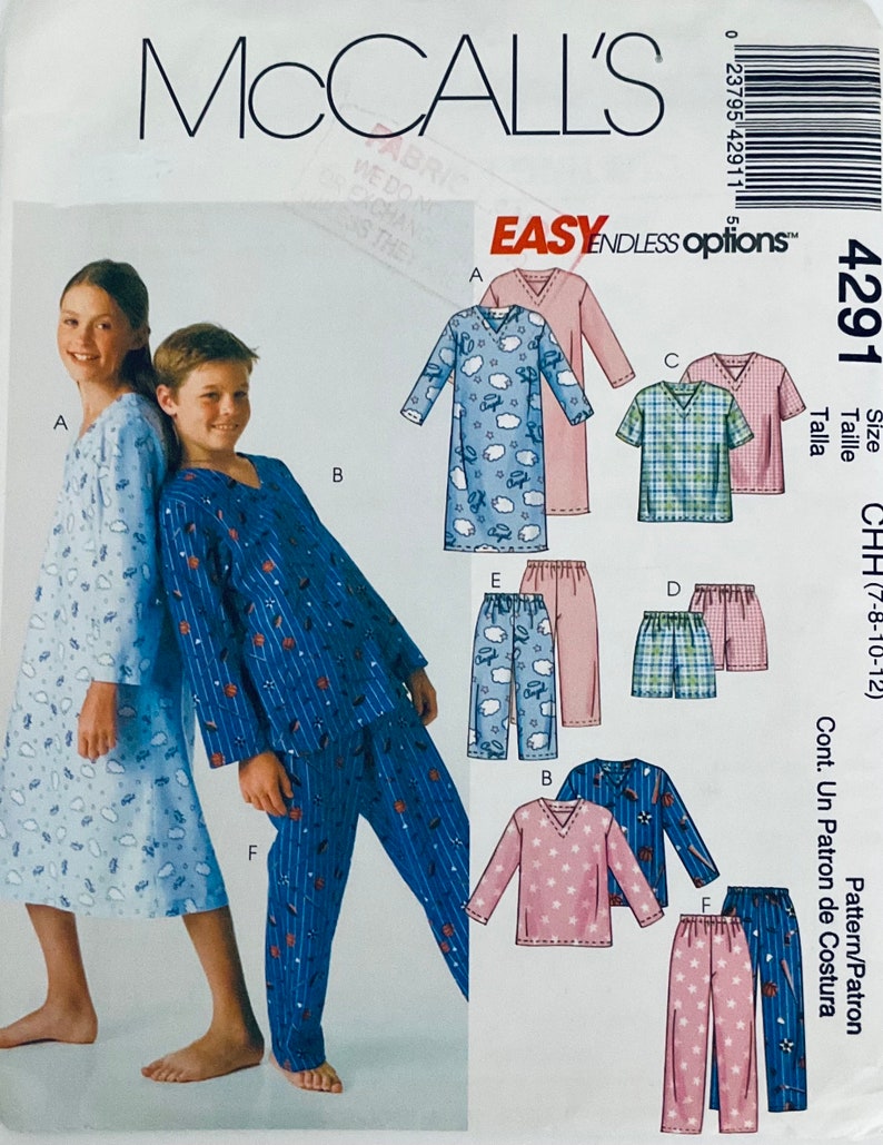 Mccall's 4291 Easy Sewing Pattern Boys and Girls Nightshirt, Tops ...