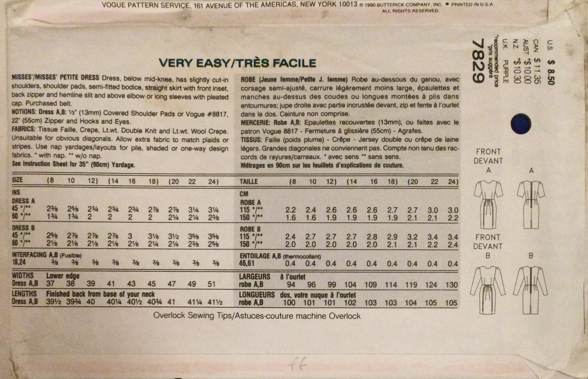Vogue 7829 Very Easy Very Vogue Sewing Pattern Misses' or - Etsy